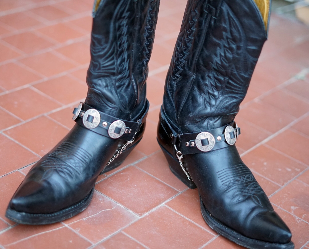 Concho Boot Straps, Cowboy Boots Harness, Leather Bootstraps Conchos ...