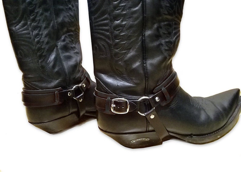 Boot Straps Leather BLACK Cowboy Boots Harness Biker - Etsy New Zealand
