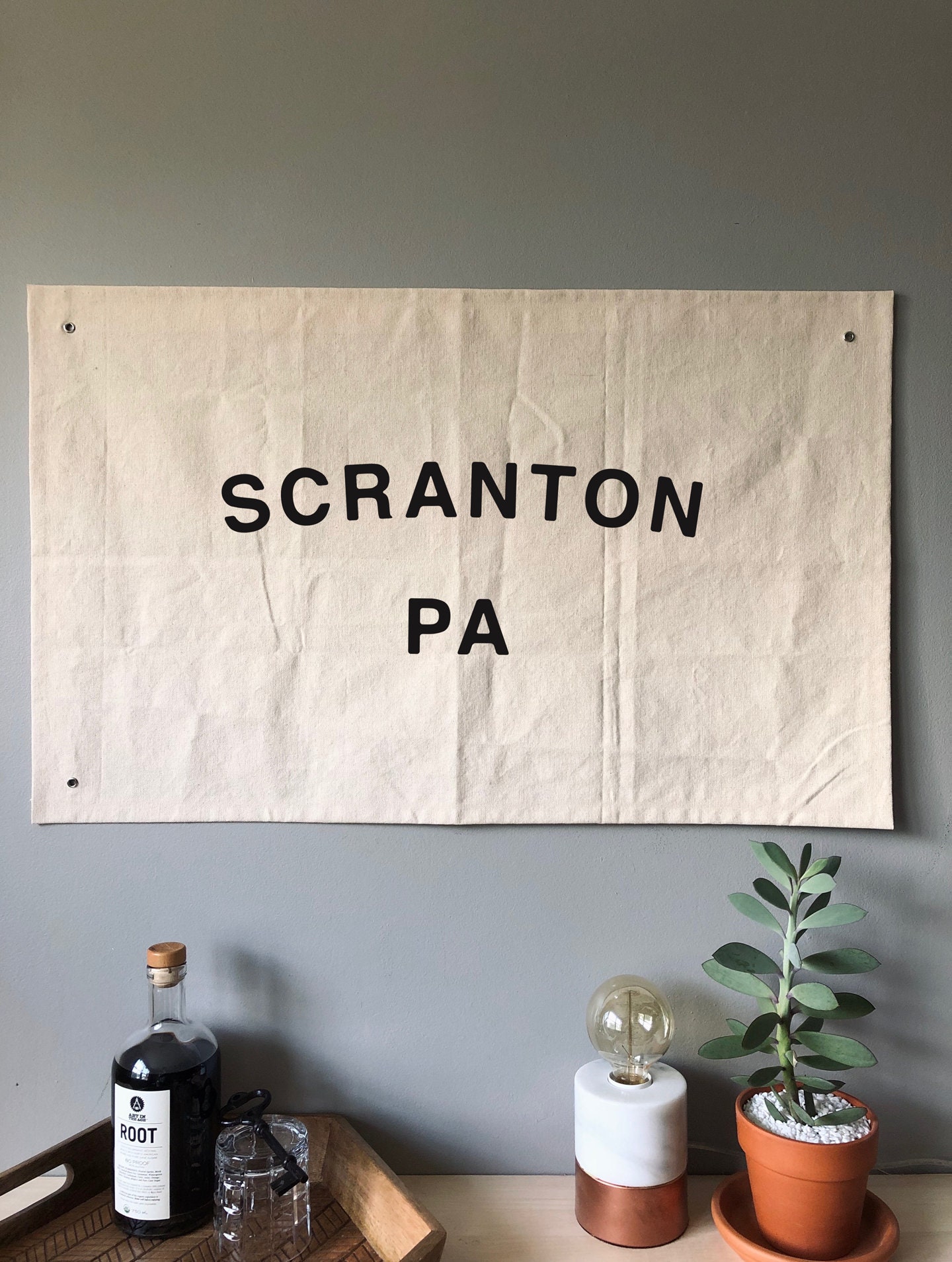Custom City and State - Natural Cotton Canvas Medium Flag - Hand ...