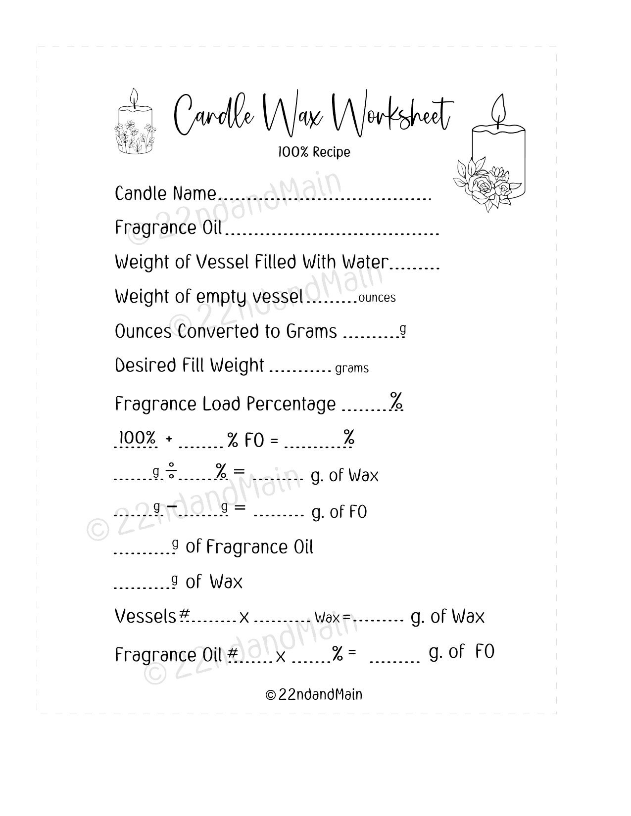 Candle Wax Worksheet Formulation Classic Happy Planner - Etsy