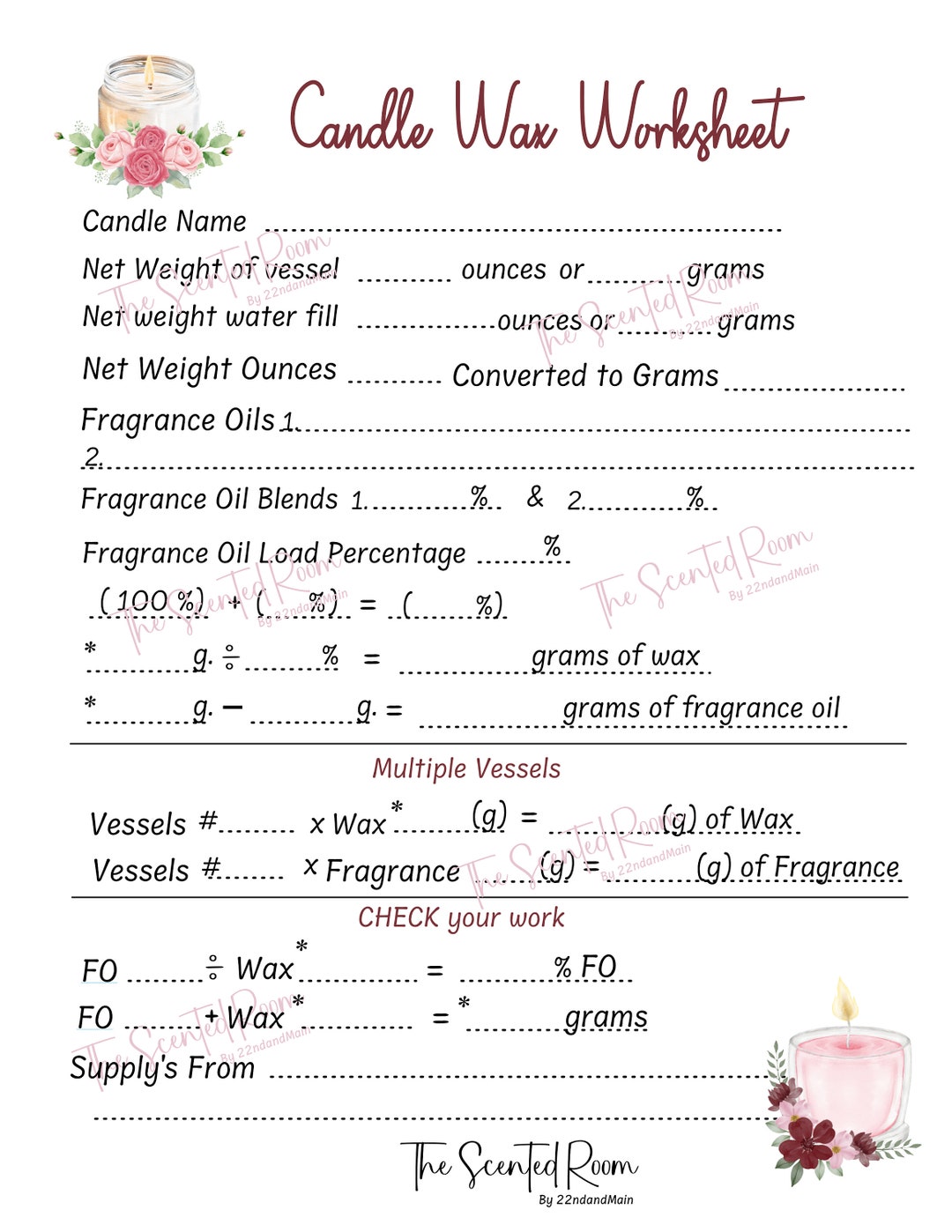 Candle and Wax Melts Worksheets - Etsy