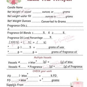 Candle and Wax Melts Worksheets - Etsy