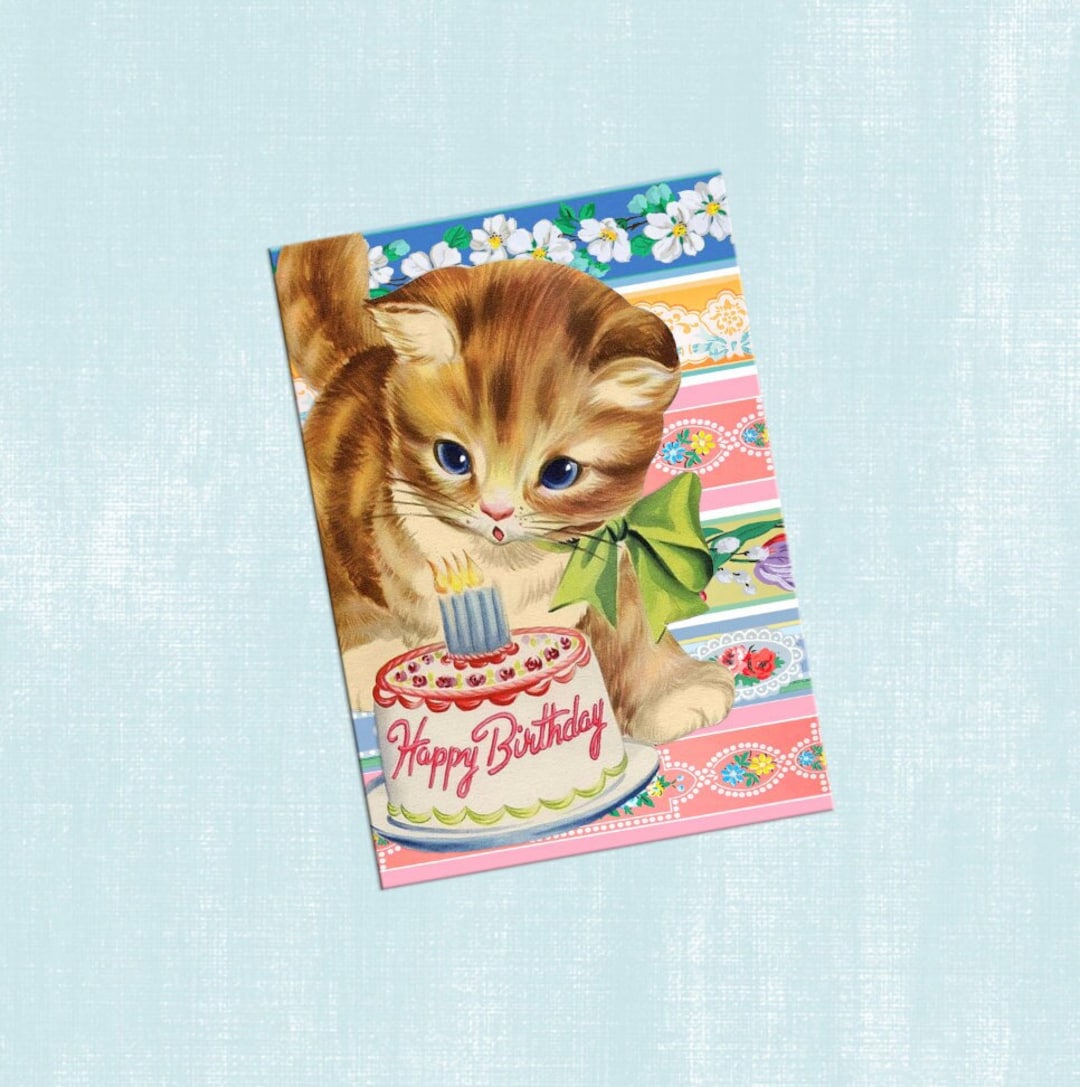 Pretty Kitty Birthday Card Kitsch Cat Vintage Bright - Etsy