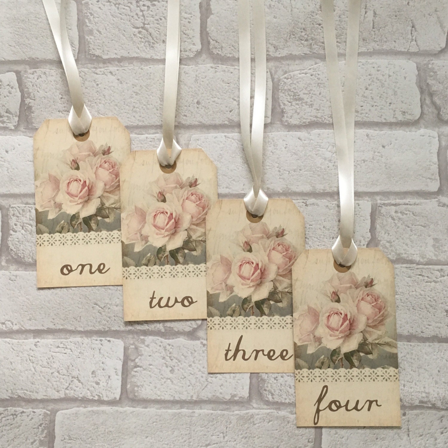 WEDDING Table Number Tags With Ribbon Rose Design Shabby - Etsy UK