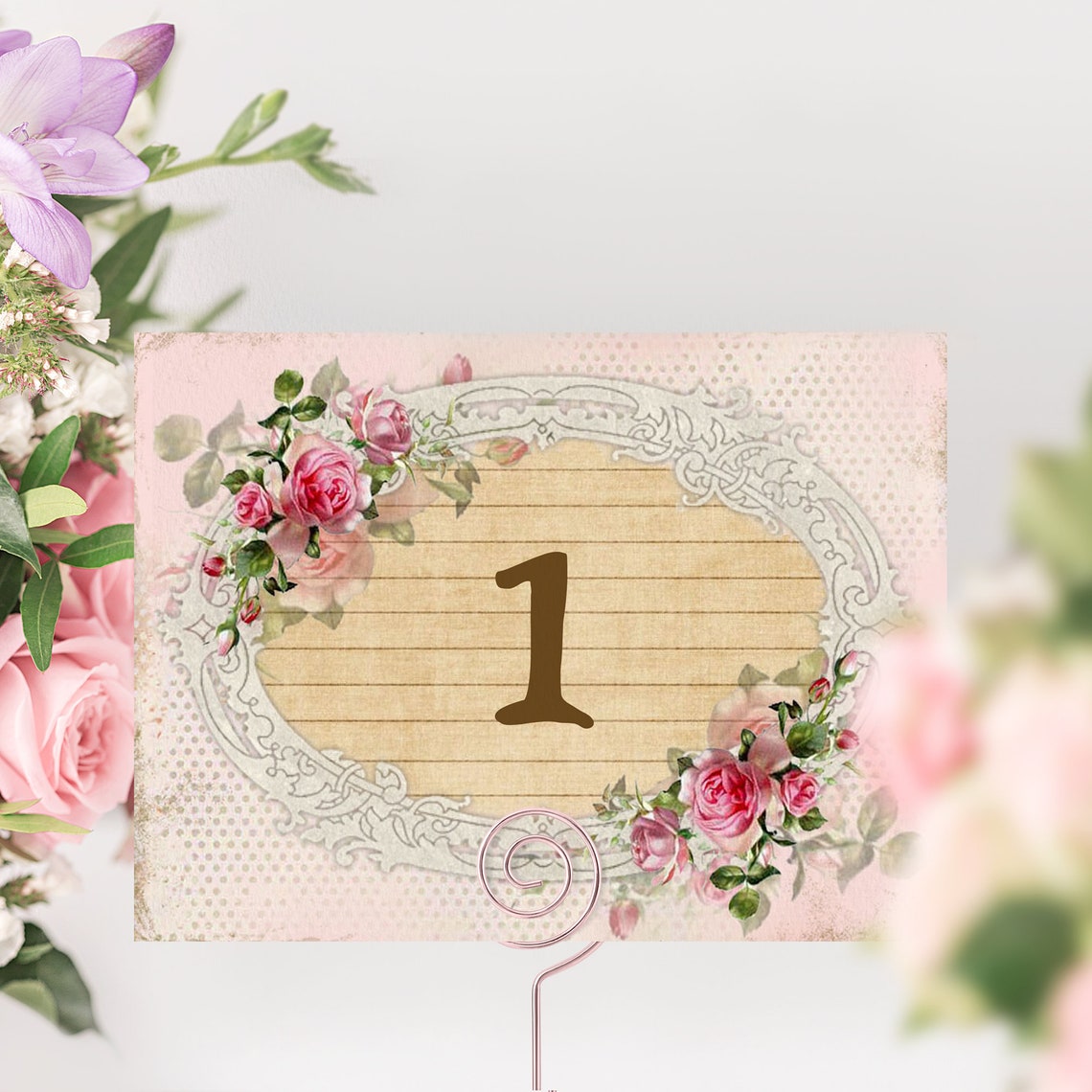 Vintage Style Wedding Table Number Cards Pretty Pink Flowers - Etsy