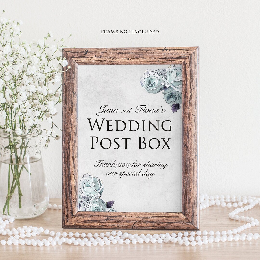 Wedding Post Box Sign Blue Vintage Style Personalised Personalized ...