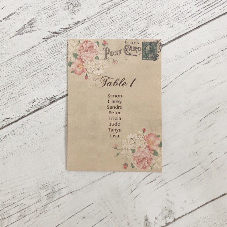 Vintage Style Wedding Table Planner Cards Postcard Seating Plan - Etsy UK