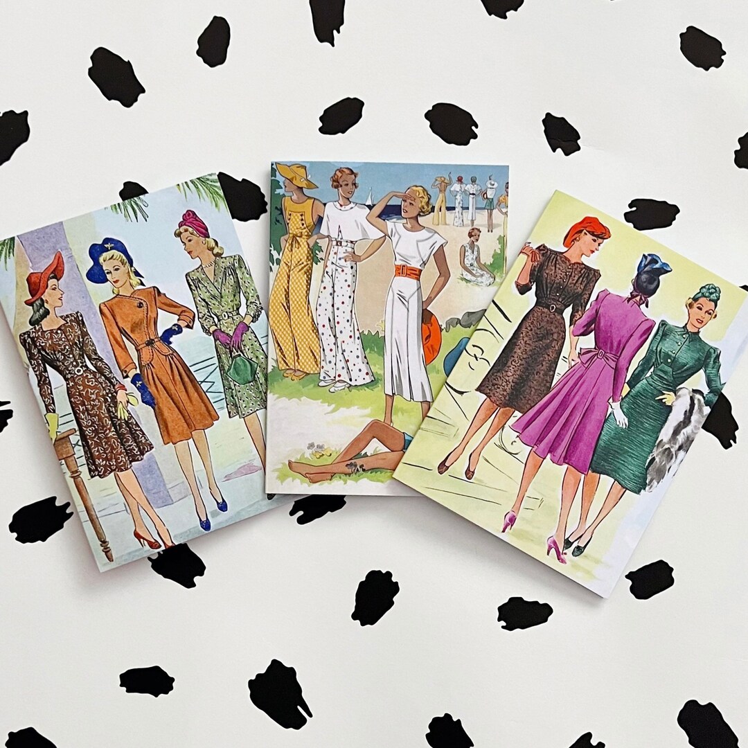 1940s-50s Fashion Note Cards: Retro Ladies, Set of 3 - Etsy
