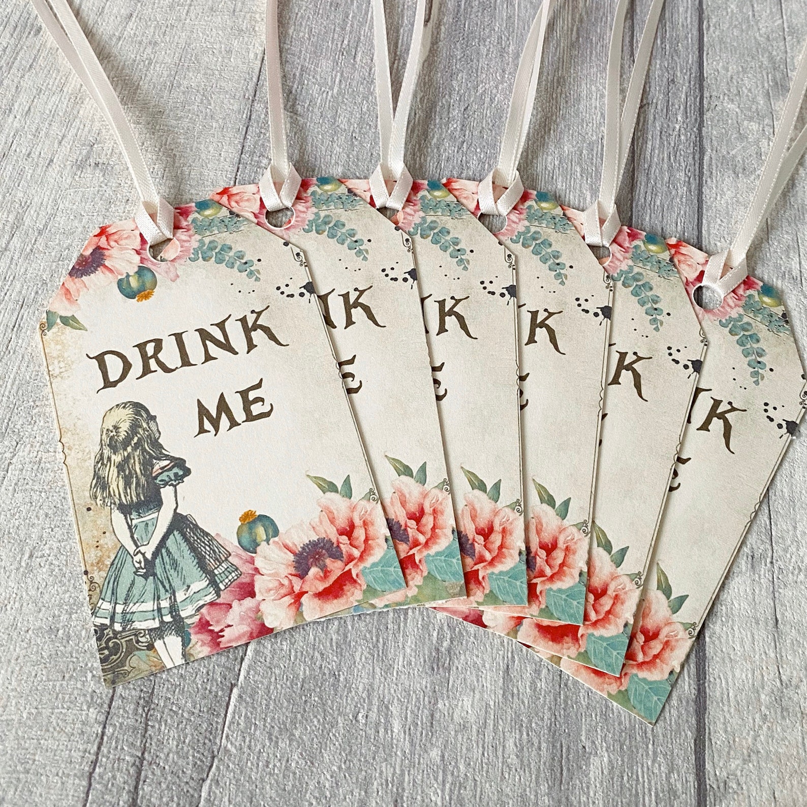 Drink Me Alice in Wonderland gift tag labels bottle tags set | Etsy