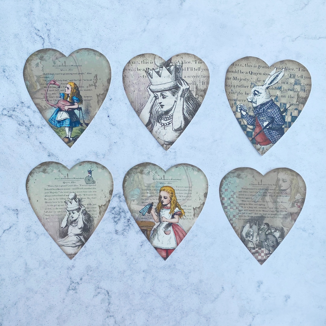Alice in Wonderland Heart Card Toppers: Scrapbooking Craft - Set of 6 ...