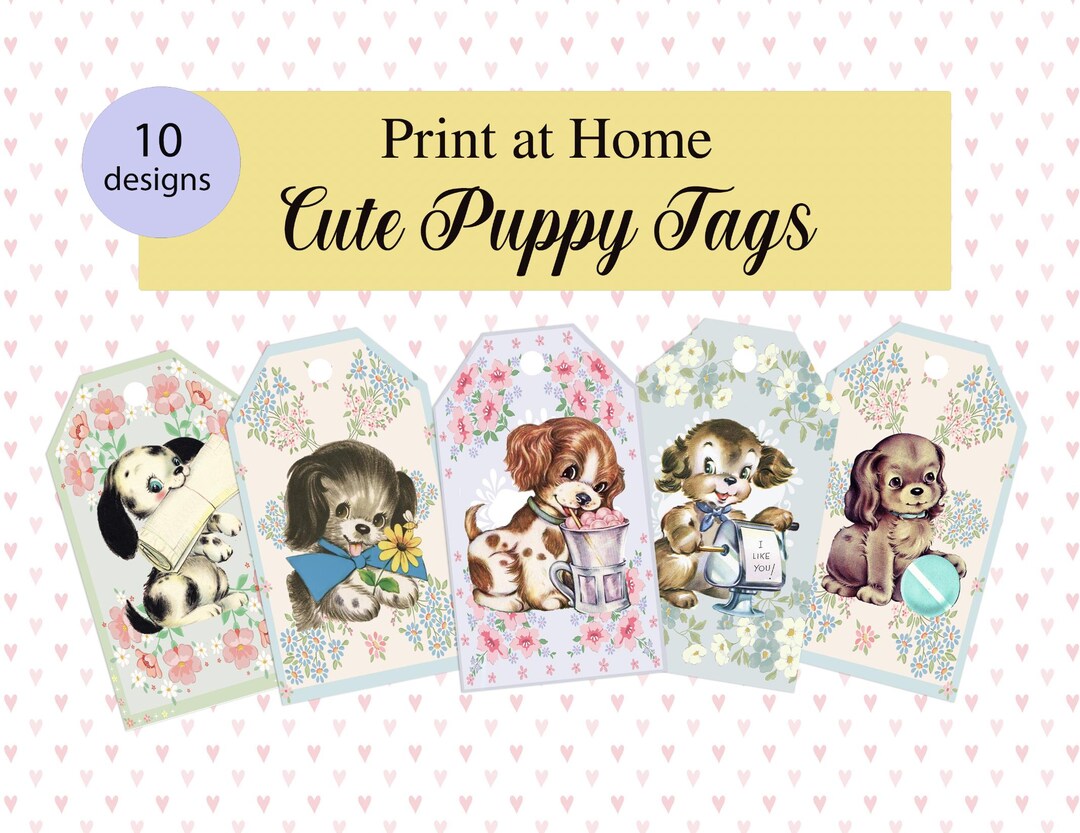 Cute Puppy Gift Tags - Instant Download Printable - Kitsch Retro ...