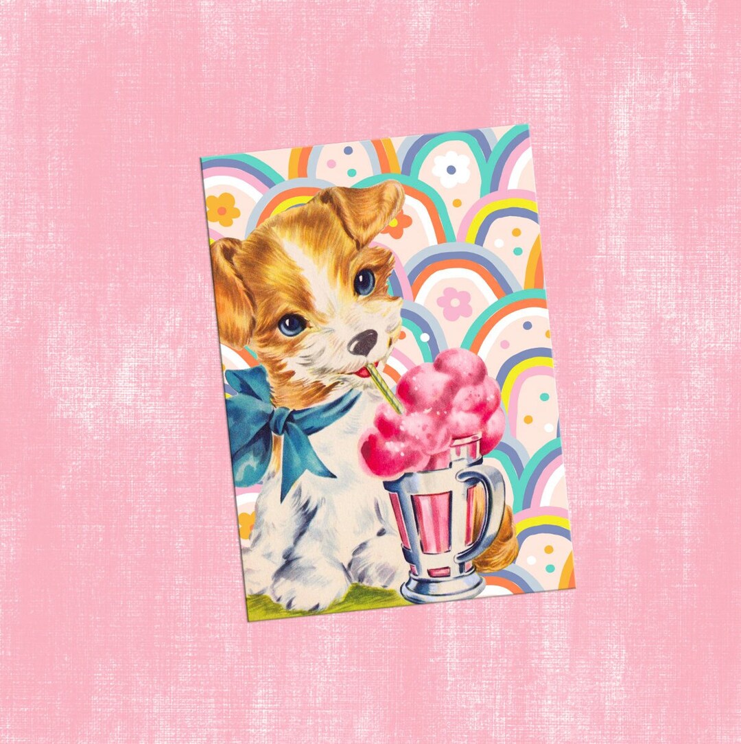 Puppy Milkshake Birthday Card Kitsch Dog Vintage Bright - Etsy