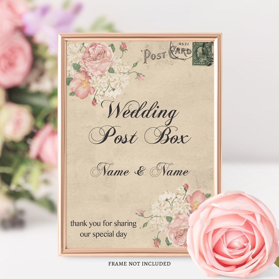 Wedding Post Box Sign Rose Vintage Style Personalised Personalized ...