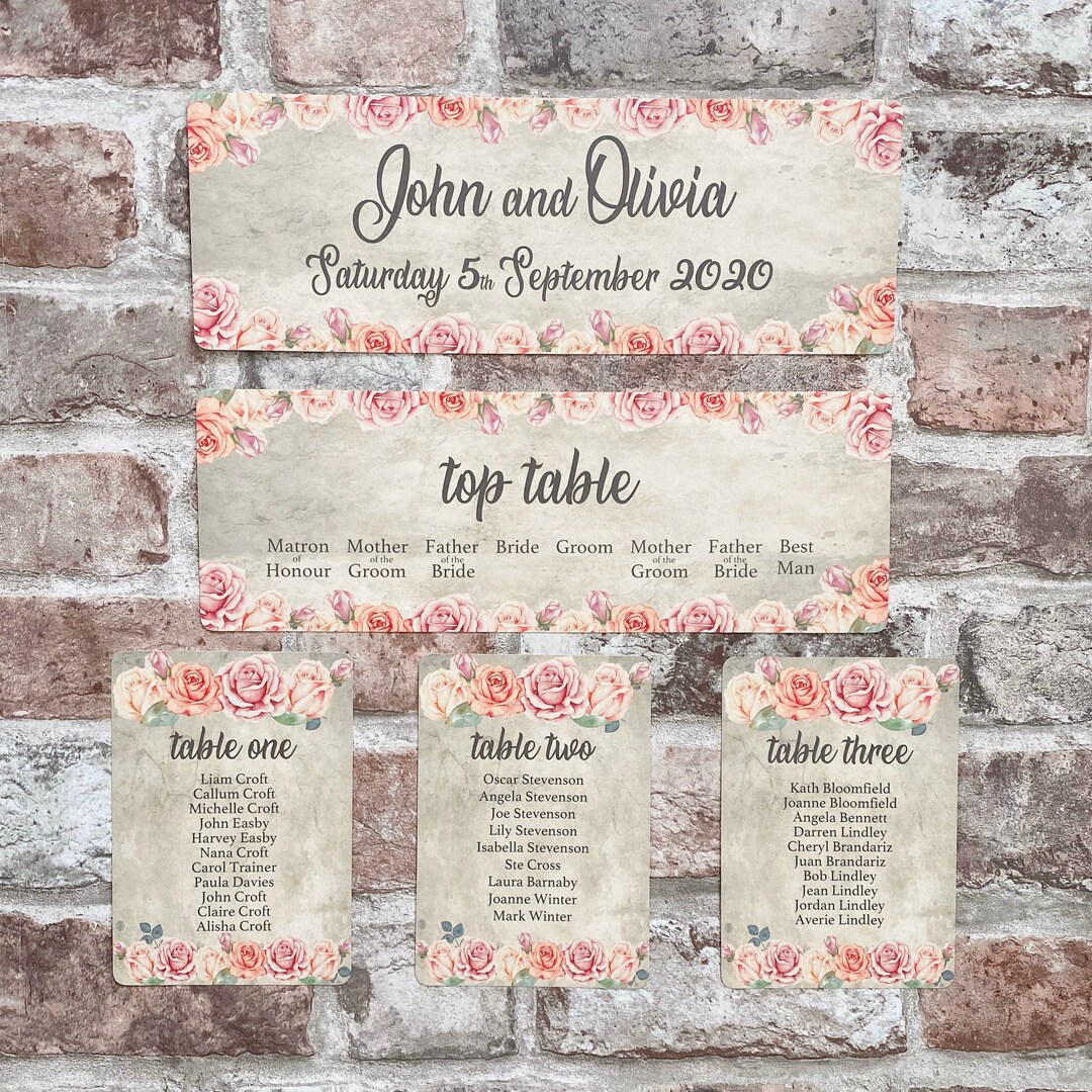 Wedding Table Seating Plan Cards Pink Planner Summer Rose - Etsy UK