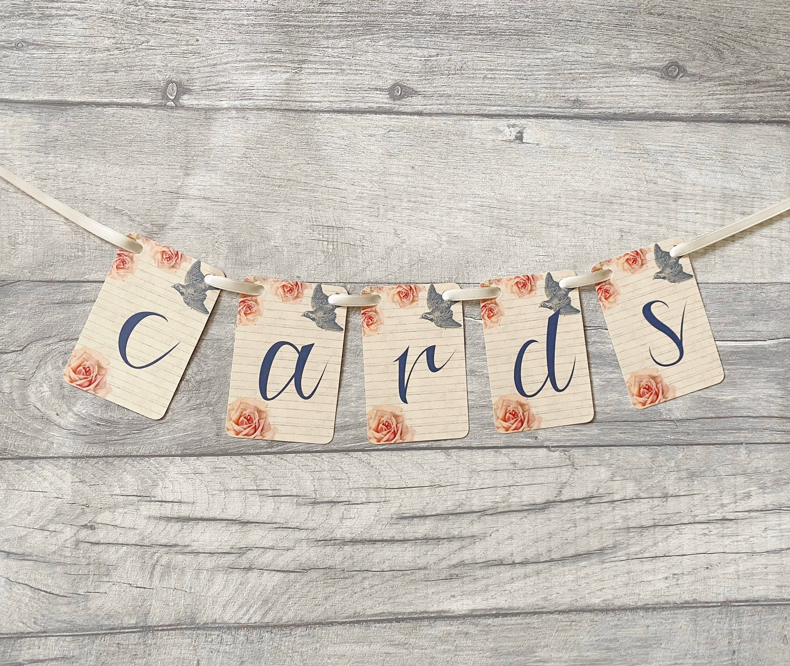 Pink Wedding Card Garland Vintage Style Bird Rose Flower | Etsy