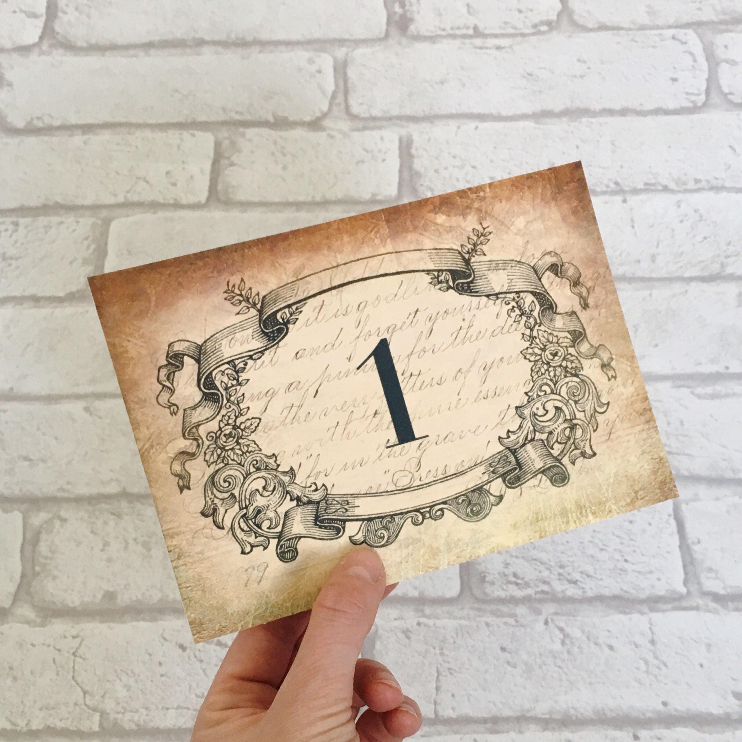Wedding table numbers cards vintage style card numbers or | Etsy