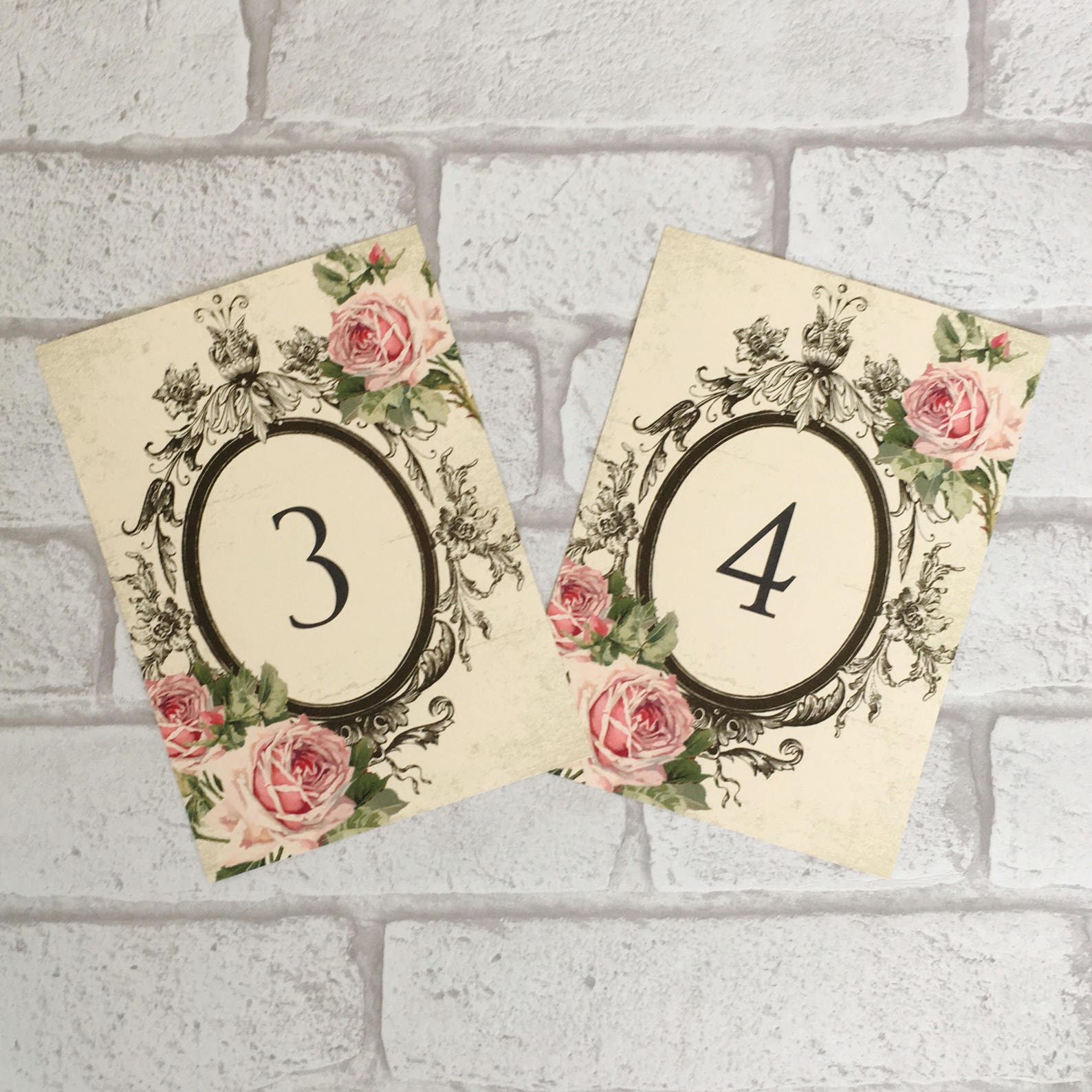 Vintage Wedding Table Number Cards Pink Rose Frame Design - Etsy
