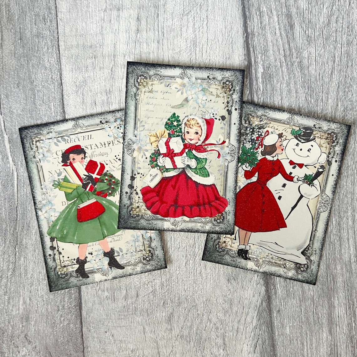 Christmas Card Toppers Vintage Retro Style for Scrapbooking Tags and ...
