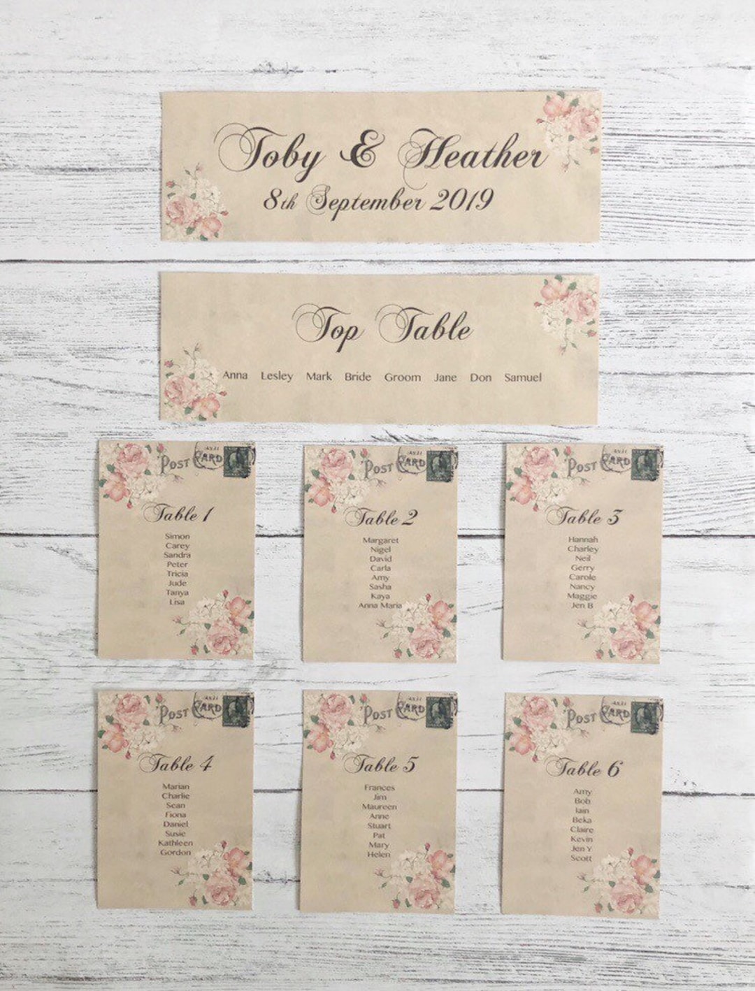 Vintage Style Wedding Table Planner Cards Postcard Seating Plan - Etsy UK