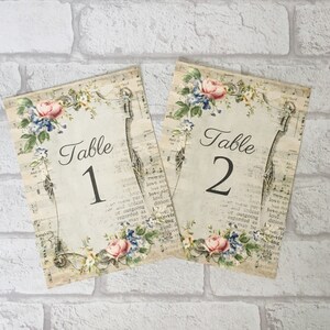 Wedding Table Cards, Numbers or Names, Shabby Chic Vintage Style Design ...
