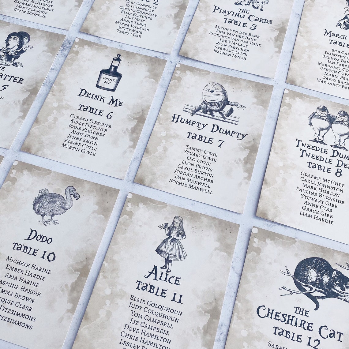 Alice Theme Wedding Table Plan Seating Planner Party Alice in | Etsy UK