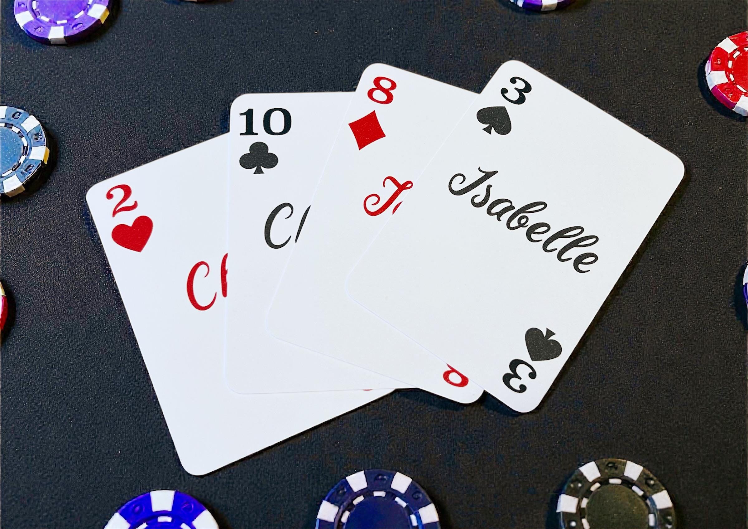 Playing Card Place Name Cards Personalised With Guests Wedding Party ...