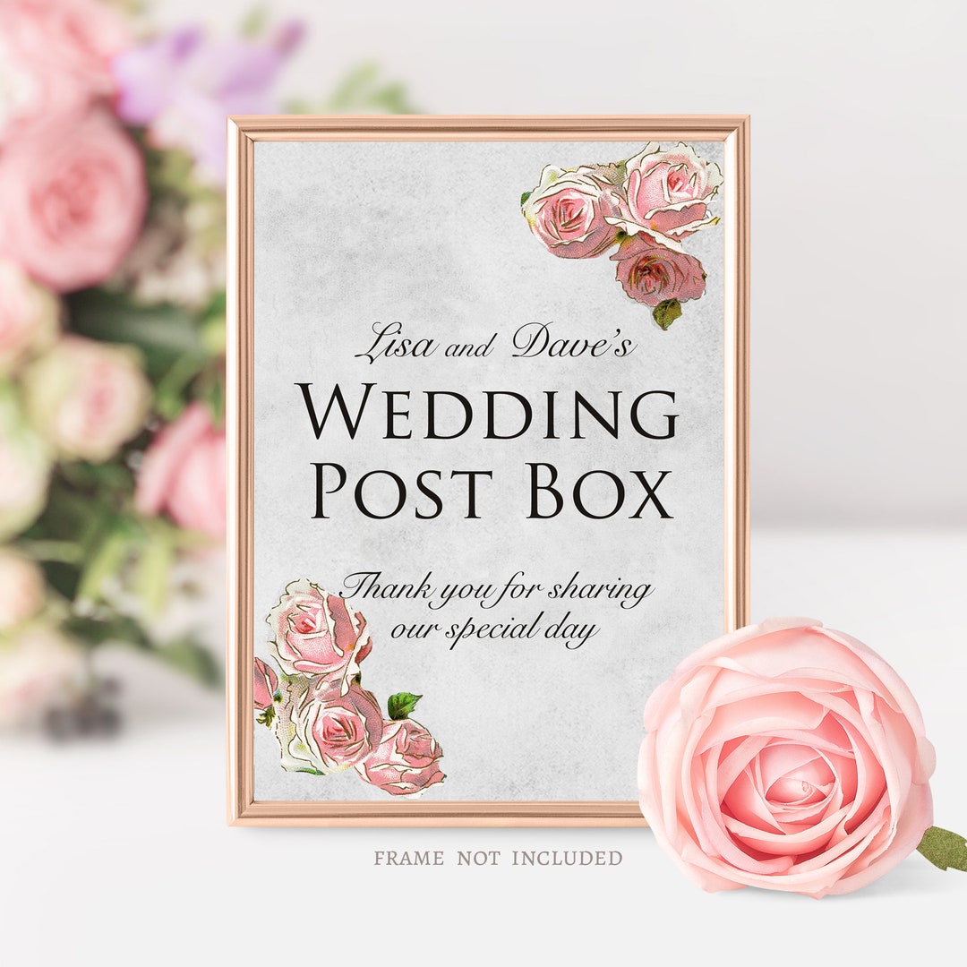Wedding Post Box Sign Pink Vintage Style Personalised Personalized ...