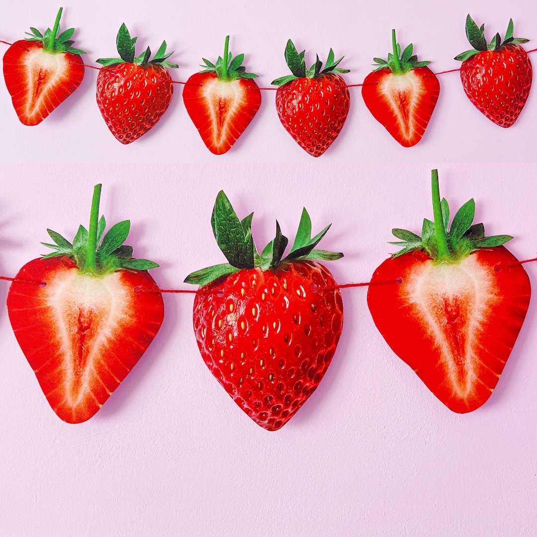 Guirnalda de fresas, banderines de frutas, decoración de verano, fiesta ...