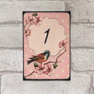 Vintage Bird Retro Style Wedding Table Number Card A5 Wedding Signs for ...