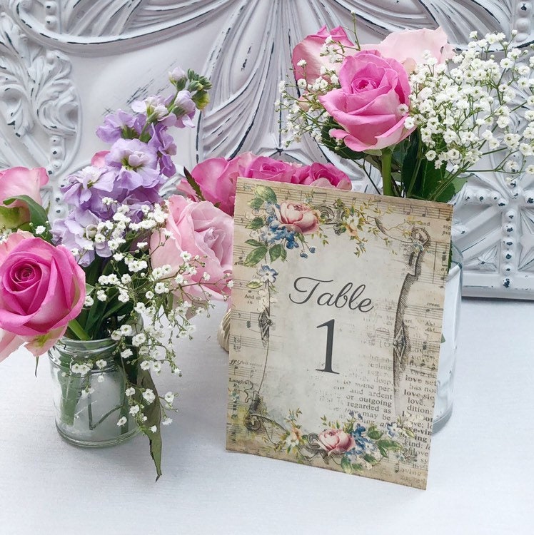 Wedding table cards numbers or names shabby chic vintage | Etsy