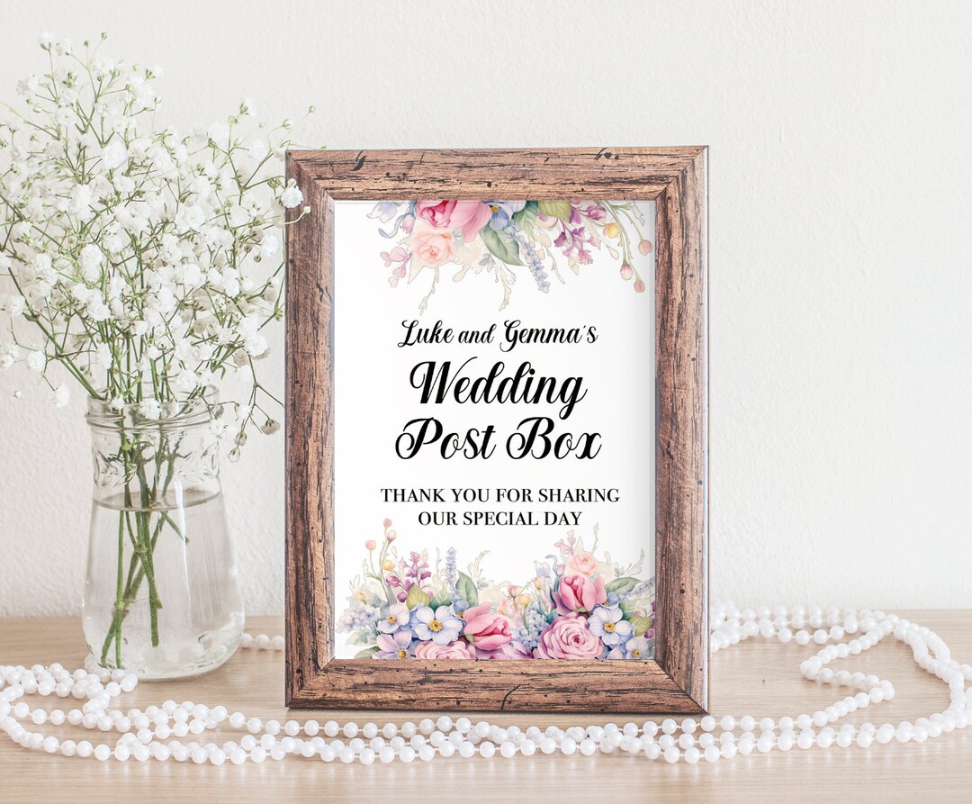 Floral Wedding Post Box Sign Flower Vintage Style Personalised ...