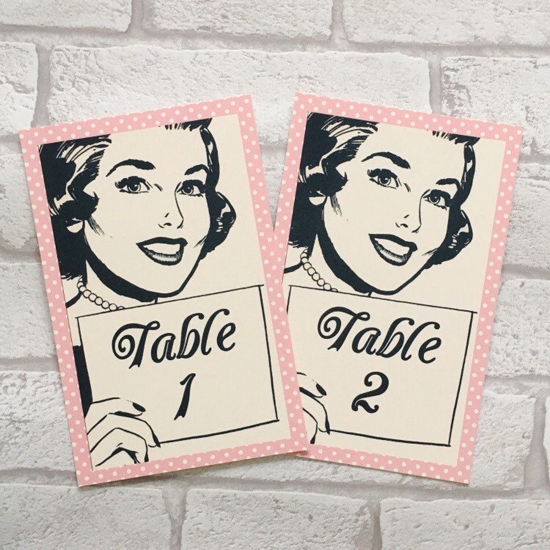 Wedding Table Numbers Cards - Vintage Retro Kitsch Fifties - 1950's ...