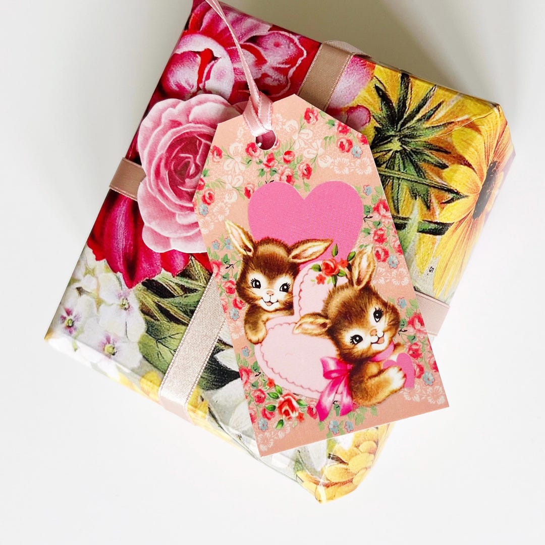 Sweet Bunny Rabbit Gift Tags, Set of 10, Cute Pink, Vintage Style - Etsy