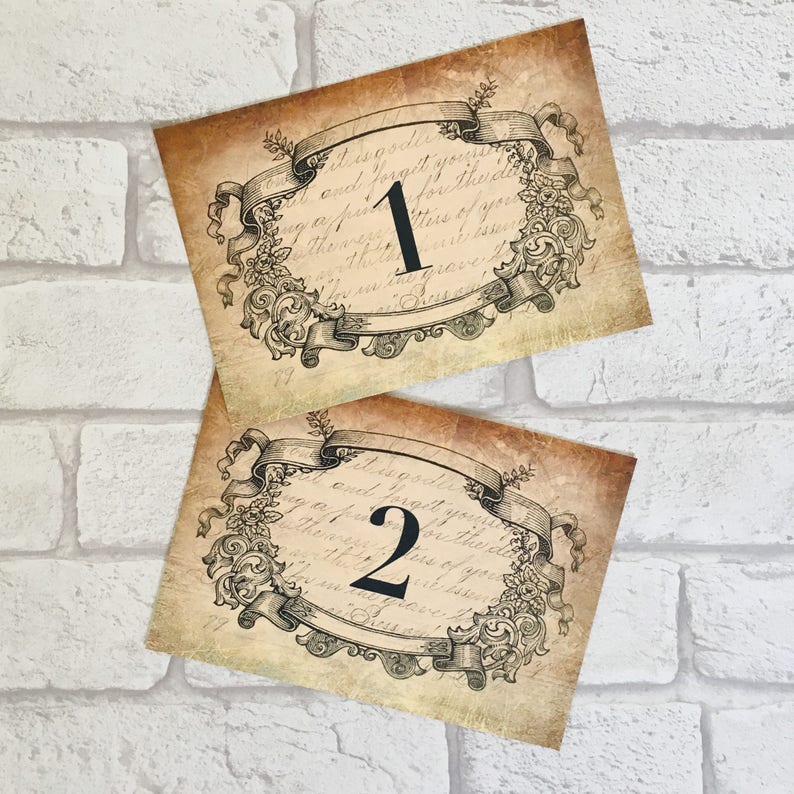 Wedding Table Numbers Cards Vintage Style Card Numbers or - Etsy