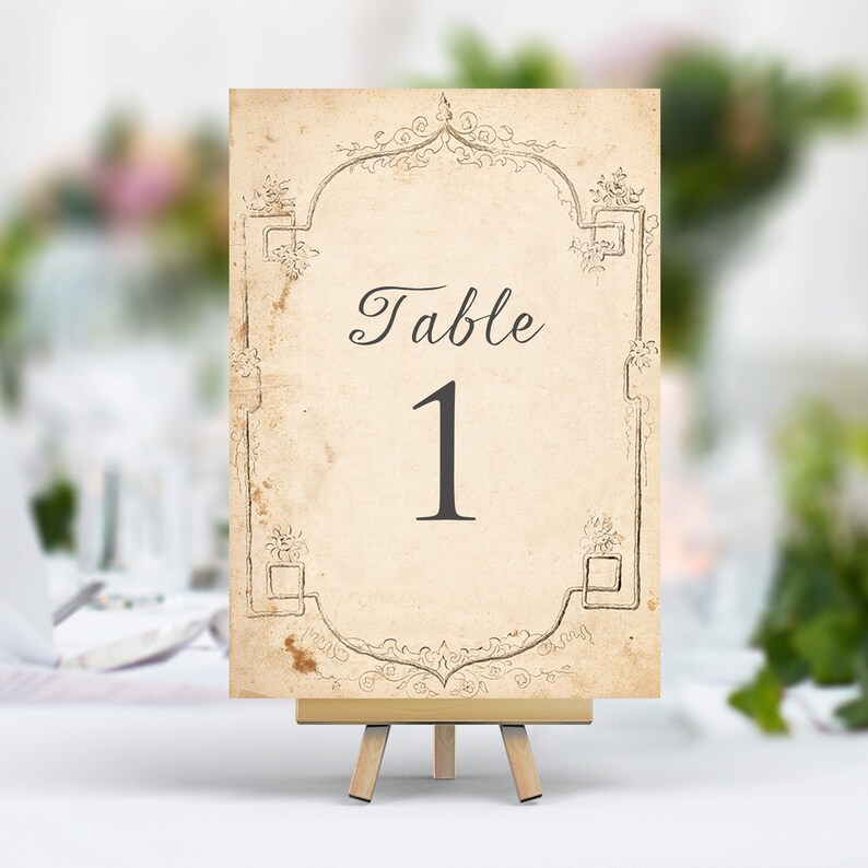 Wedding Table Number Card Name Cards Antique Border Frame | Etsy