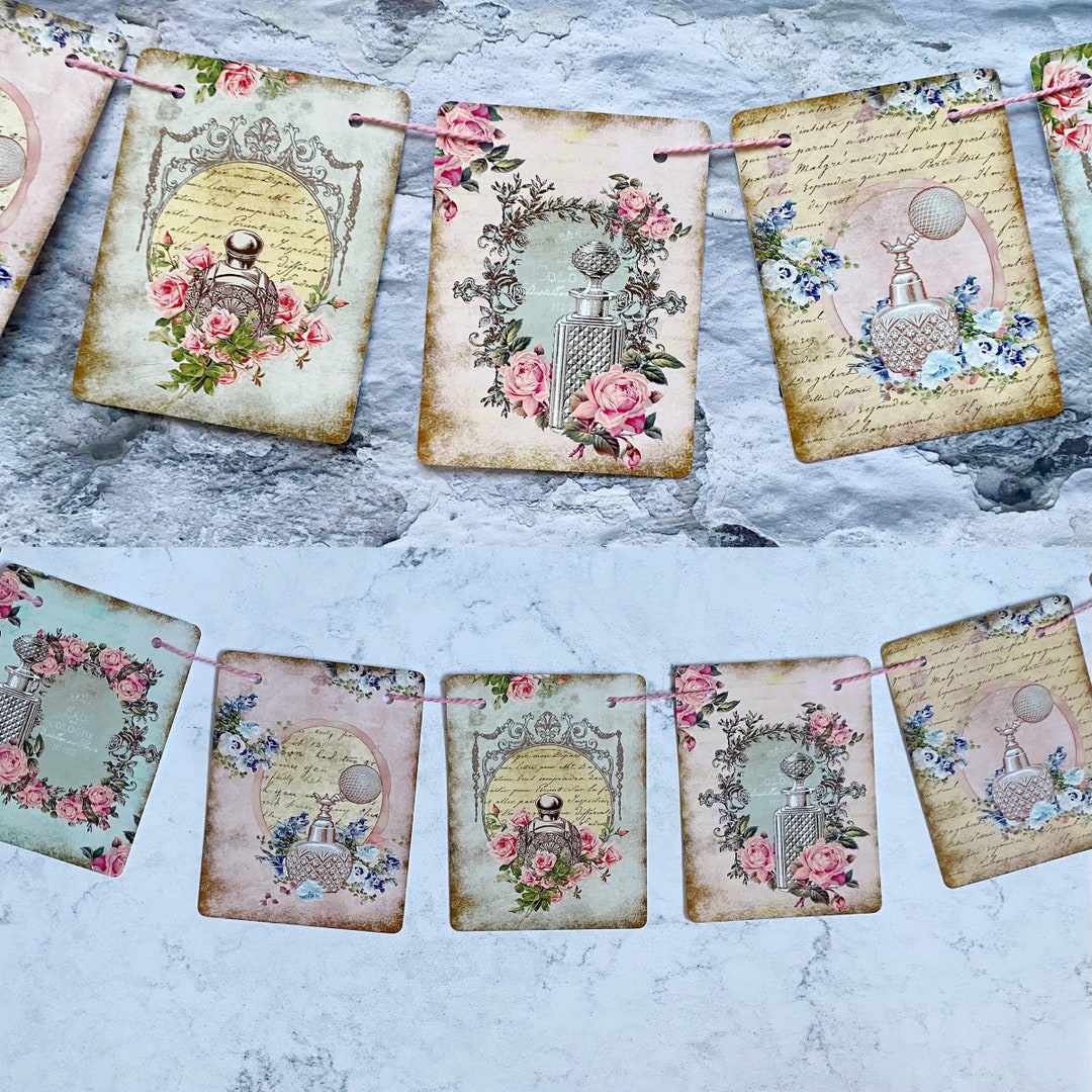 Perfume Bottle Garland Decoration Vintage Style Flower Pastel Bunting ...