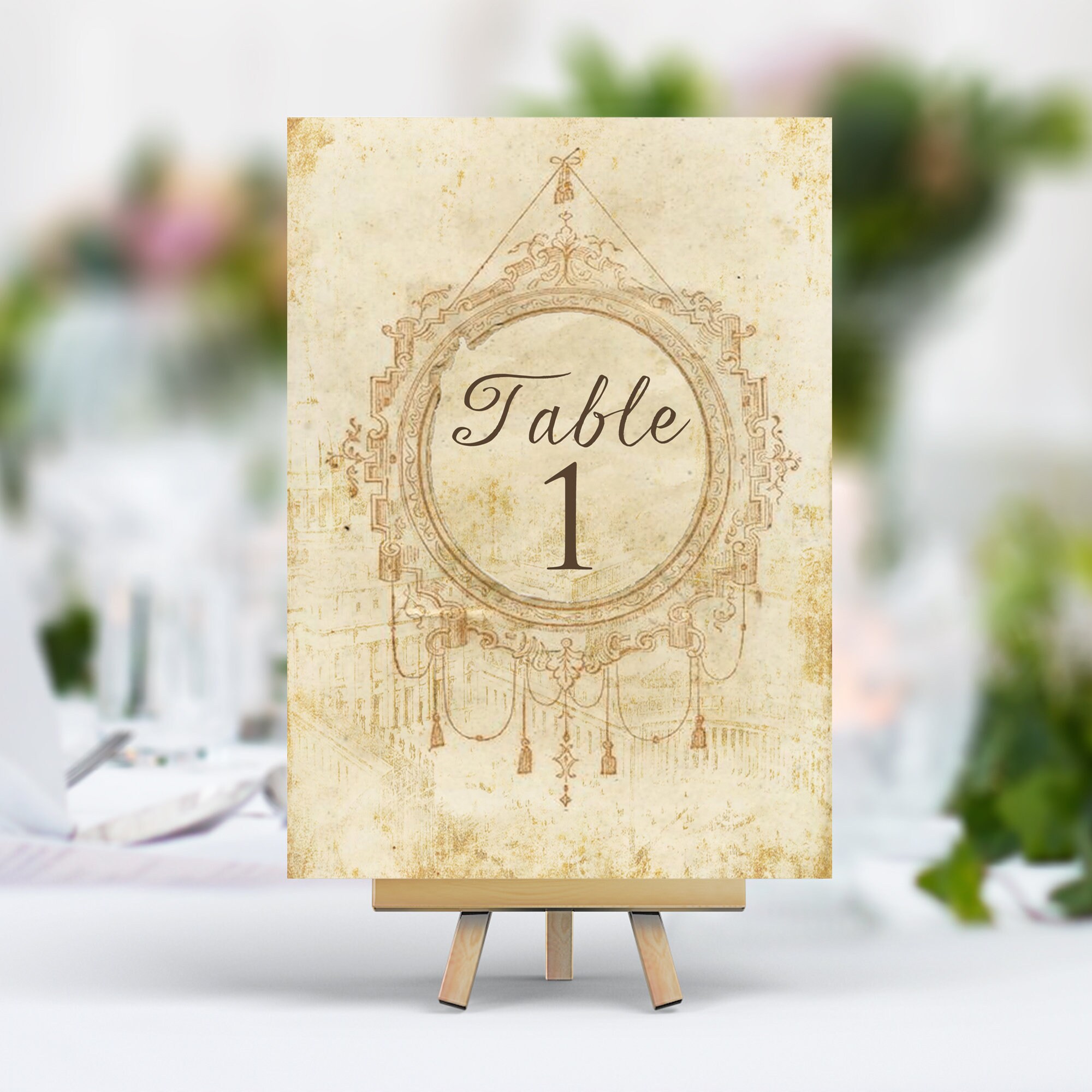 Wedding Table Number Card Name Cards Centrepiece Antique Vintage Style ...