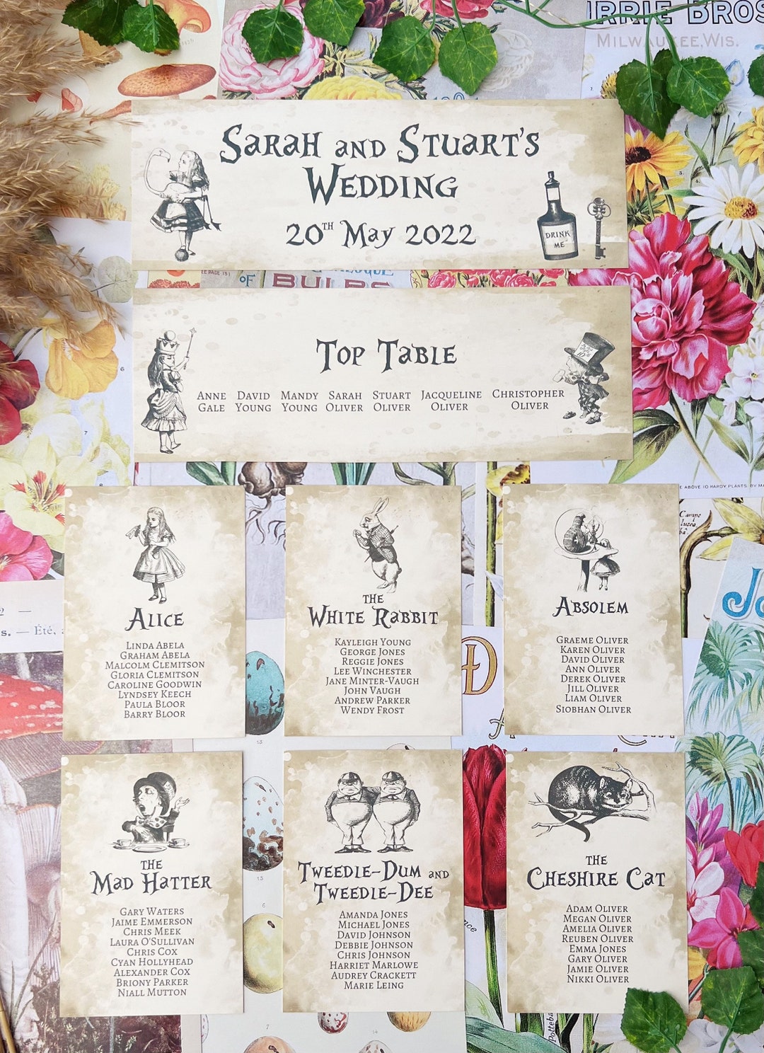 Alice Theme Wedding Table Plan Seating Planner Party Alice in ...