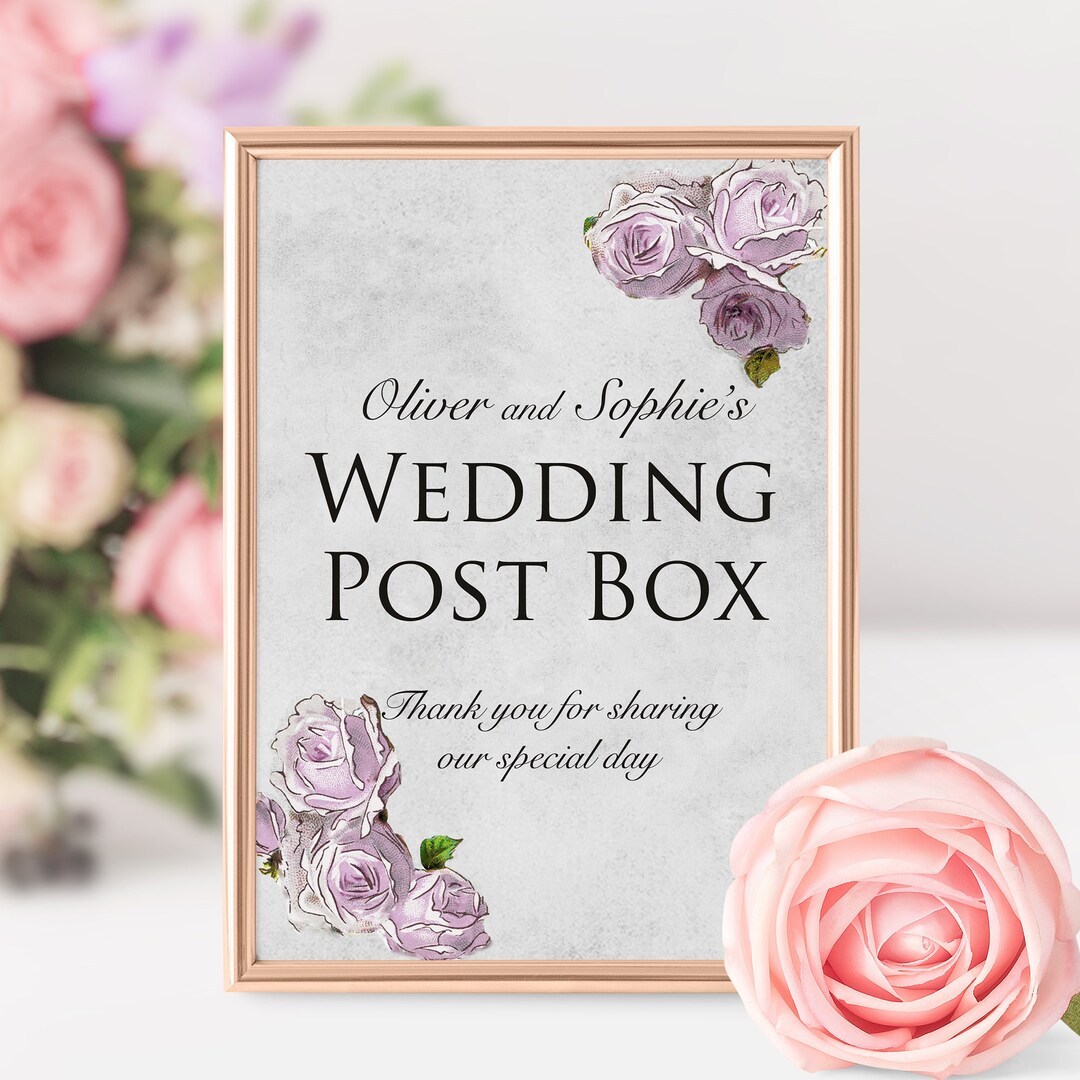 Wedding Post Box Sign Lilac Vintage Style Personalised Personalized ...