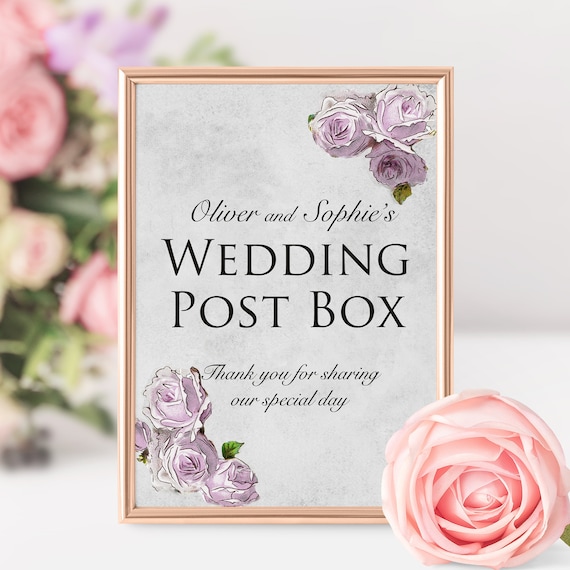 Wedding Post Box Sign Lilac Vintage Style Personalised | Etsy