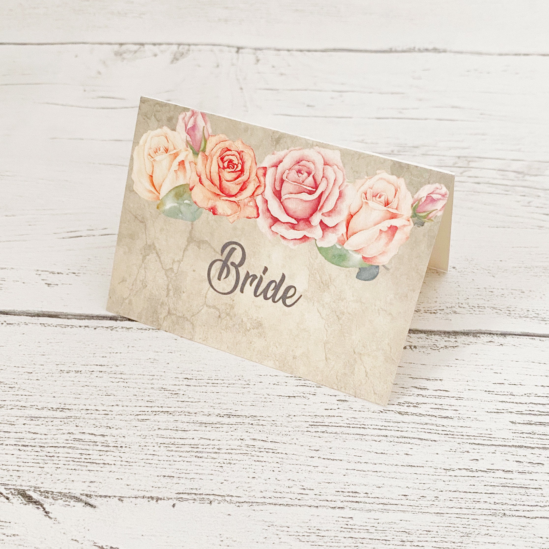 Wedding Place Name Cards Pink Rose set of 10 Personalised | Etsy