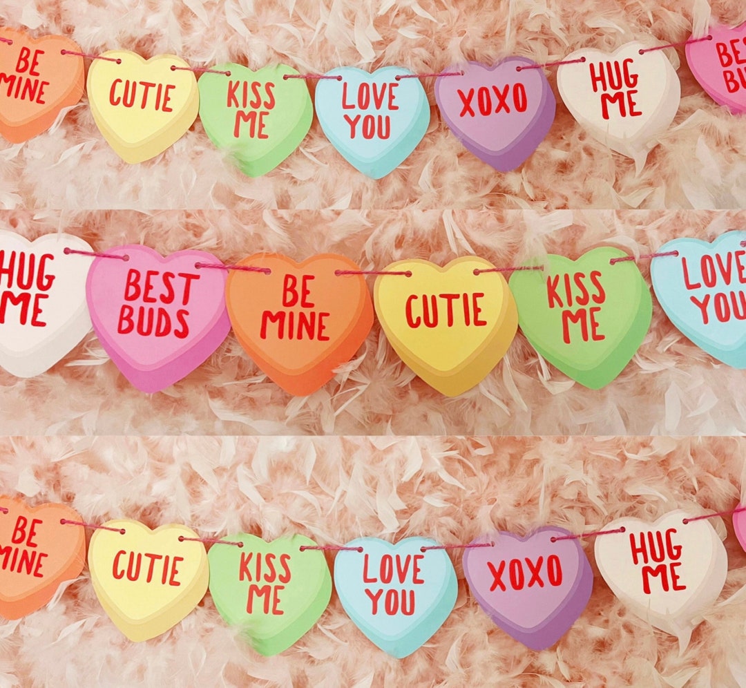 Love Hearts Garland Valentines Decoration Candy Sweet Cute Rainbow ...