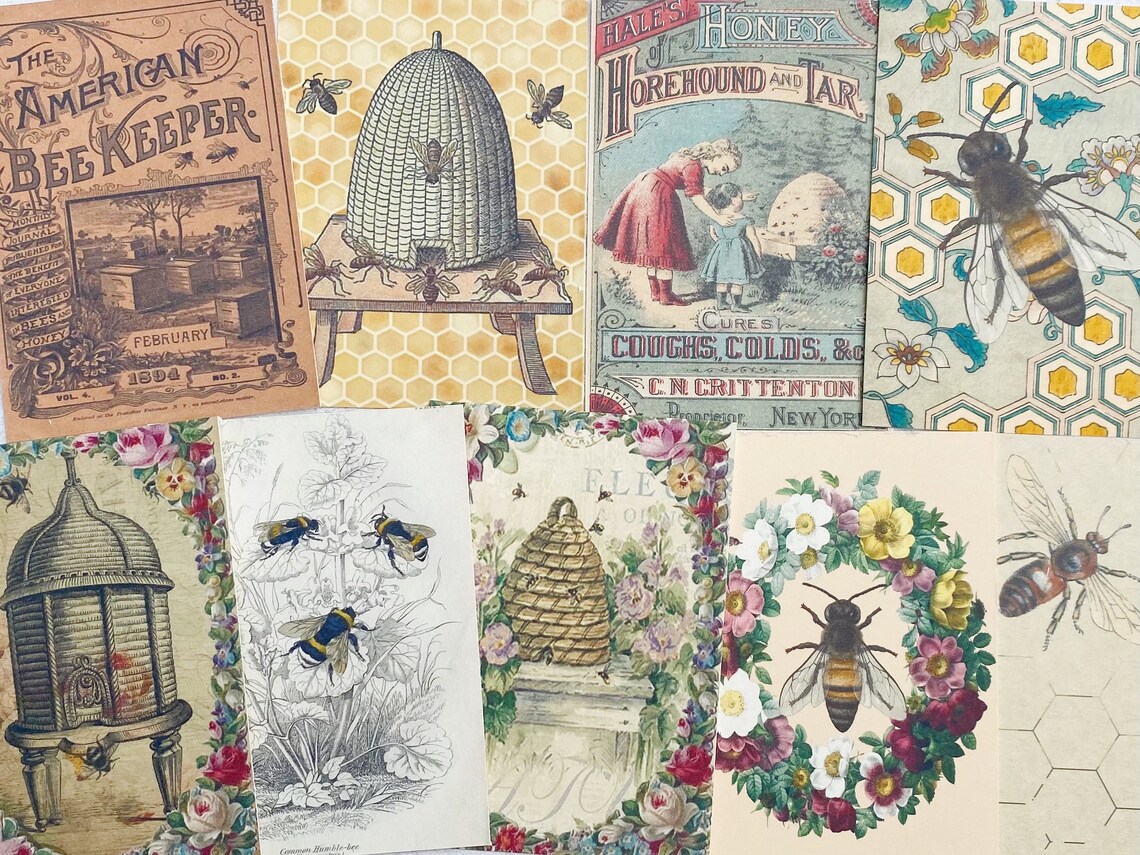 Bee Hive Card Toppers vintage ephemera make your own cards | Etsy