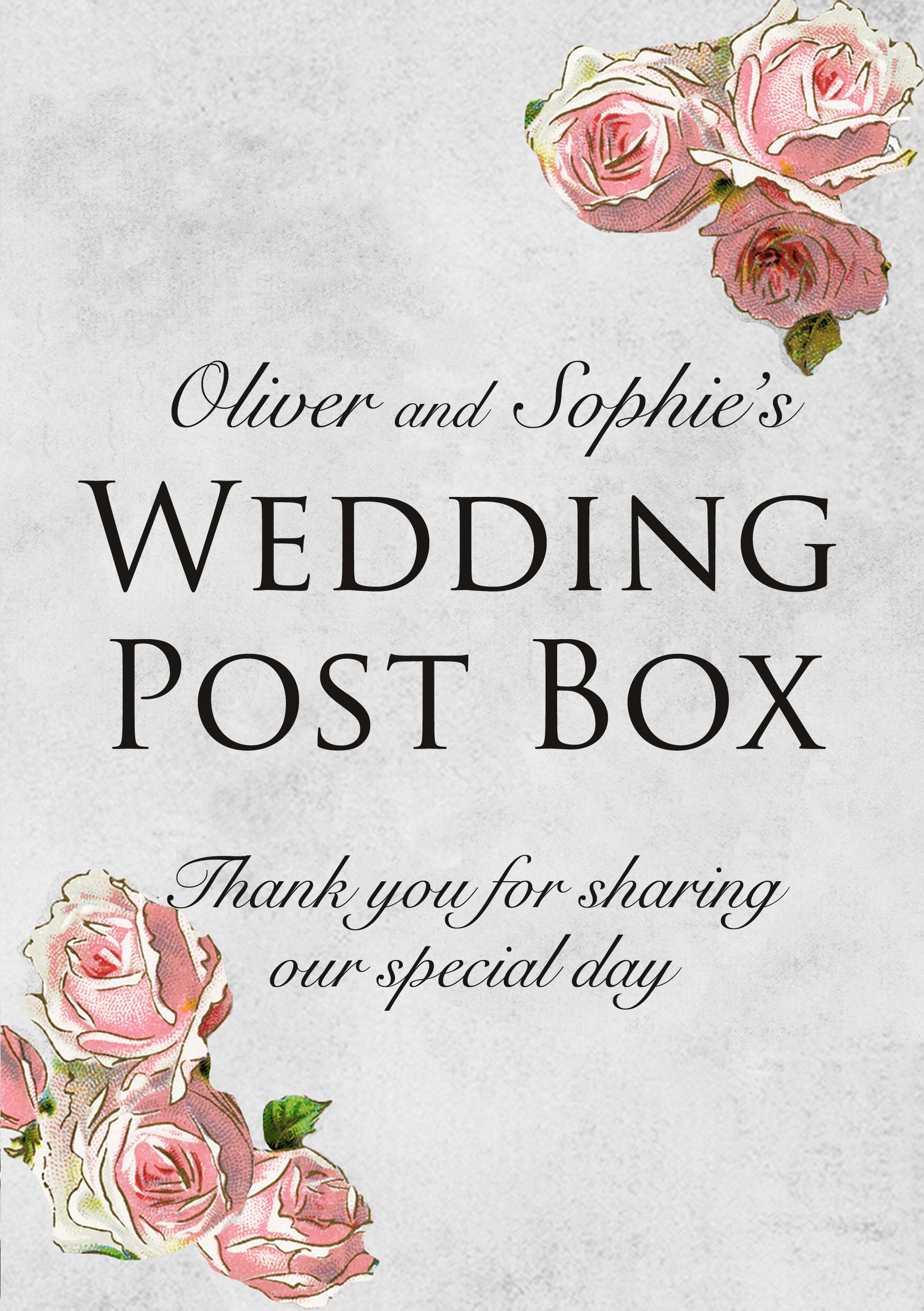 Wedding Post Box Sign Pink Vintage Style Personalised Personalized ...