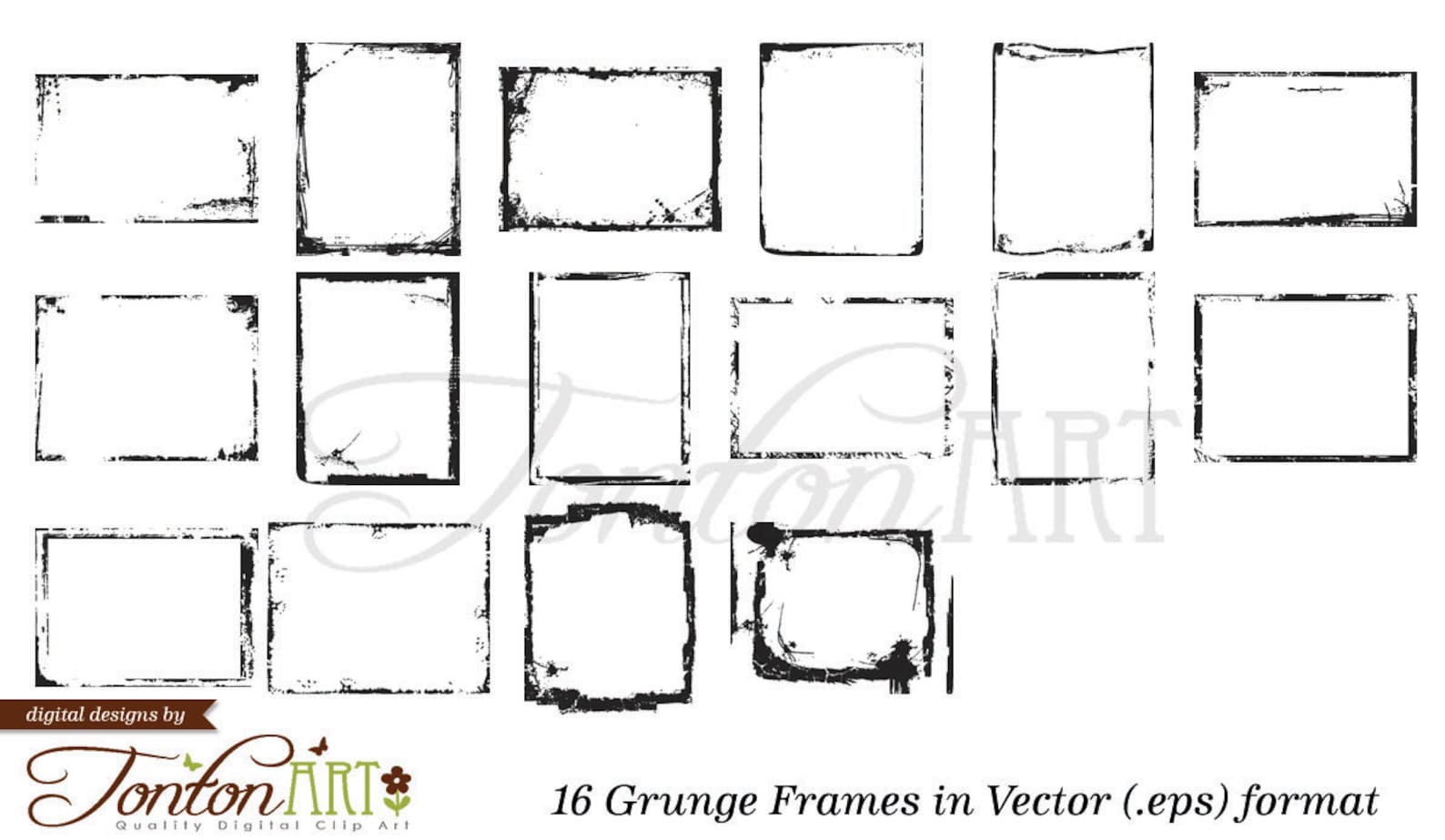Digital Grunge Frame - Photo Overlays - Eps & Png - 16 Digital Frames ...