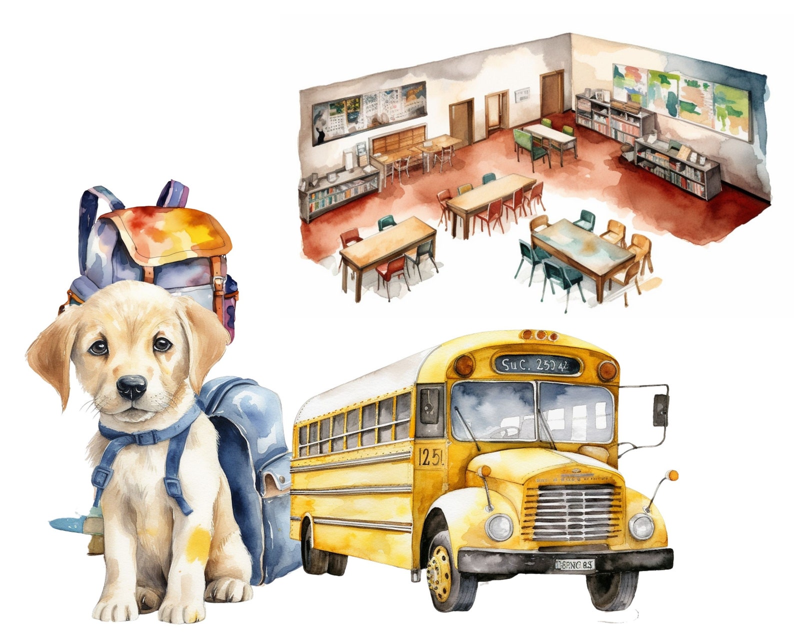 School Clipart, Watercolor School Clip Art, Back to School Clipart ...