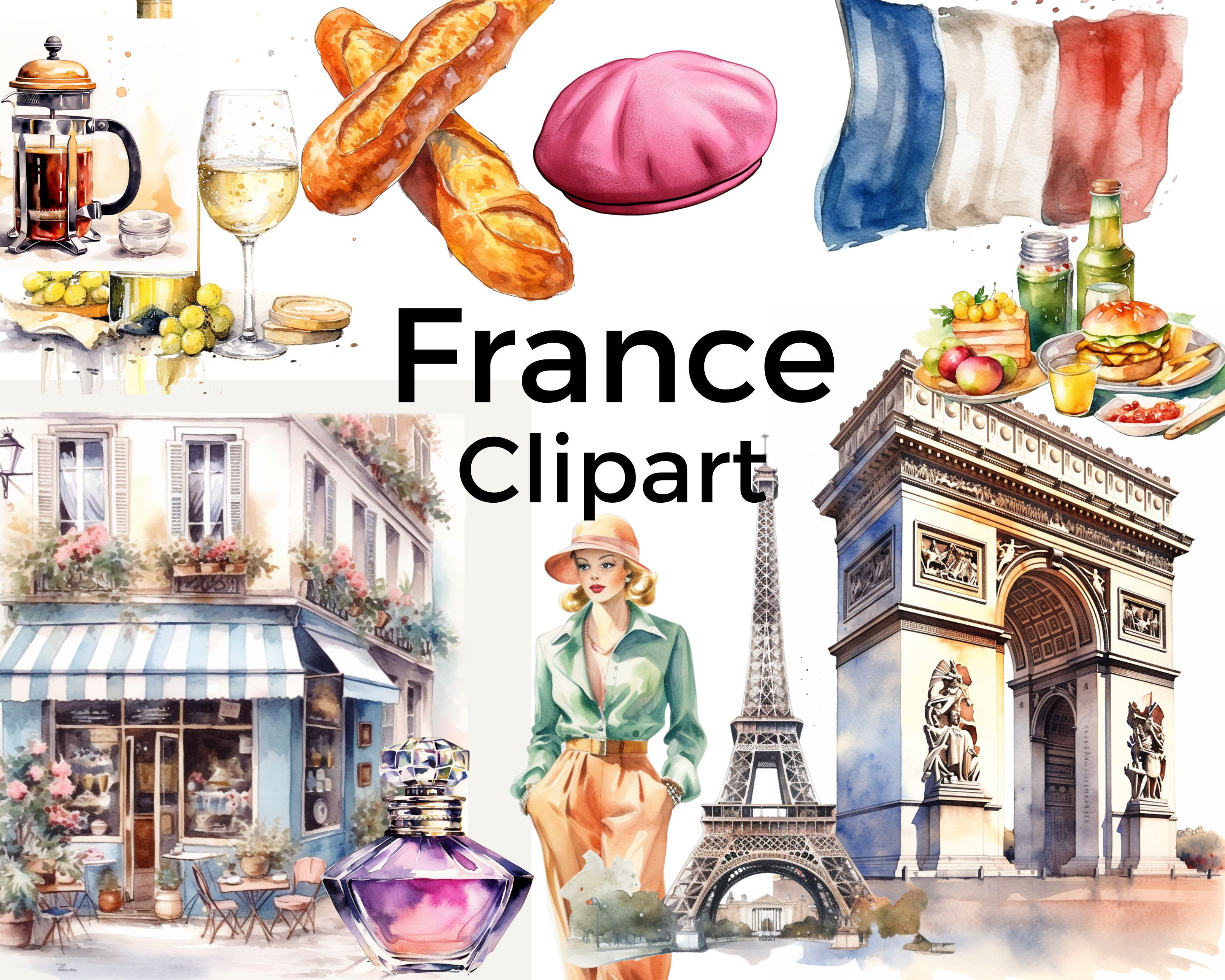 French Clipart, France Clip Art, Paris Icons, Paris City Illustrations ...