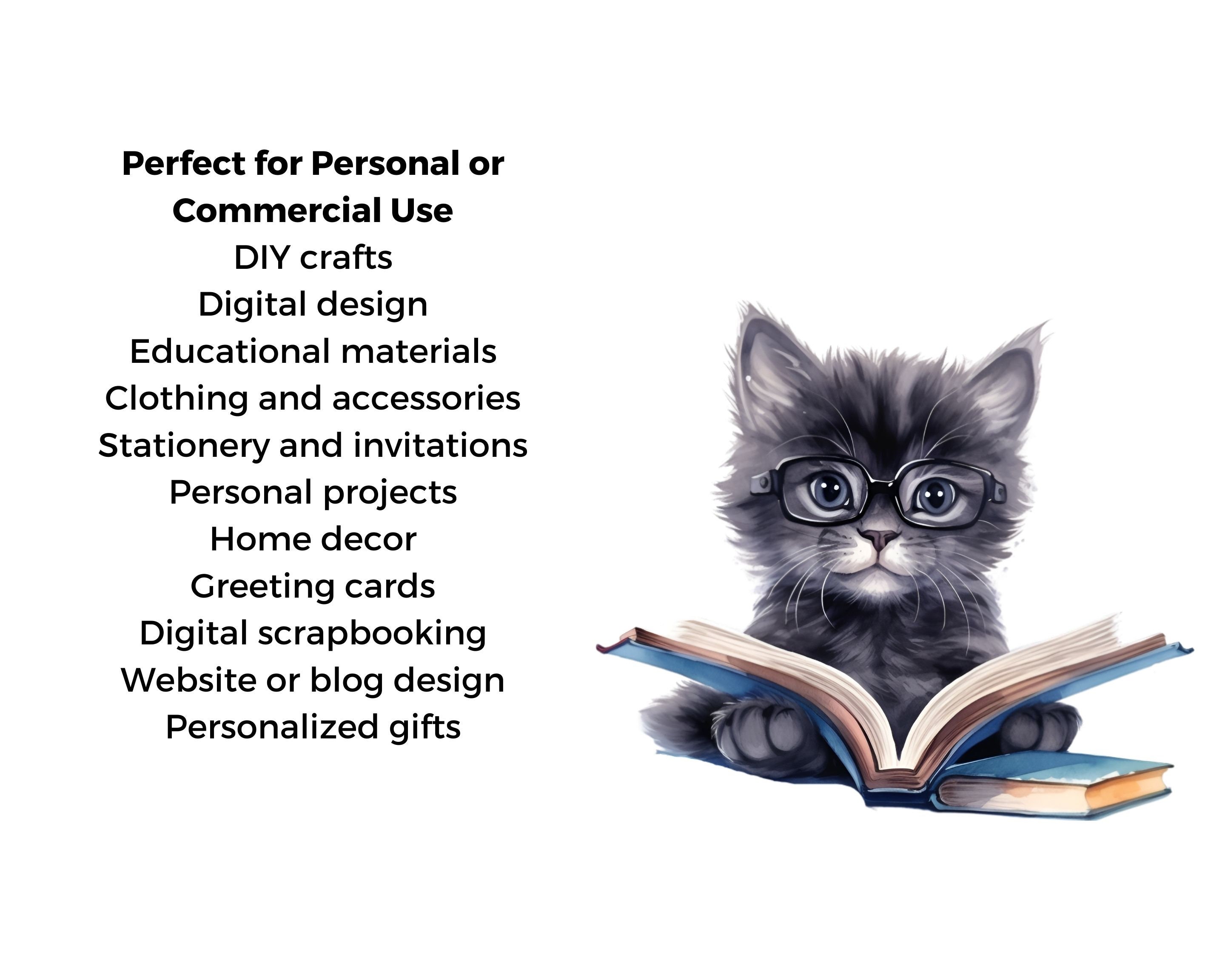 Smart Cats Clipart, Cats Clipart, Vintage Cats Clipart, Cats on Books ...
