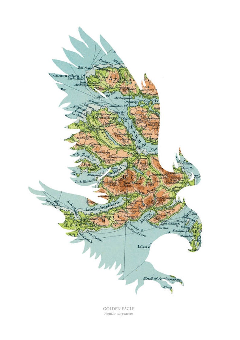 Golden Eagle Map Art. Personalised Map Print - Etsy