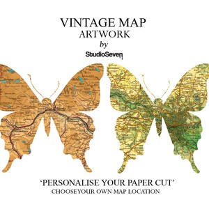 Personalised Vintage Map Butterfly Art Print - Etsy